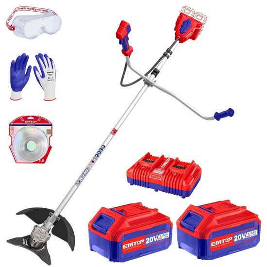 Débroussailleuse - EMTOP - 40V brushless - 2 batteries 4.0Ah - Chargeur double port - Moteur ...