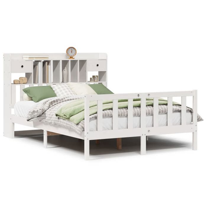 Lit Double Contemporain | Lit bibliothèque |sans matelas| blanc 140x190 ...