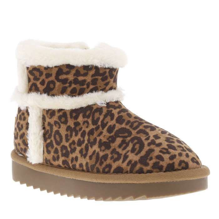 Boots léopard avec de la fausse fourrure à talon plat et à zip Léopard ...