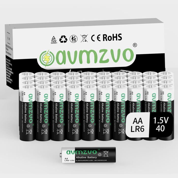 Piles AA,Lot de 40,Pile LR6 1,5 V Longue durée,alcalines,Puissantes ...