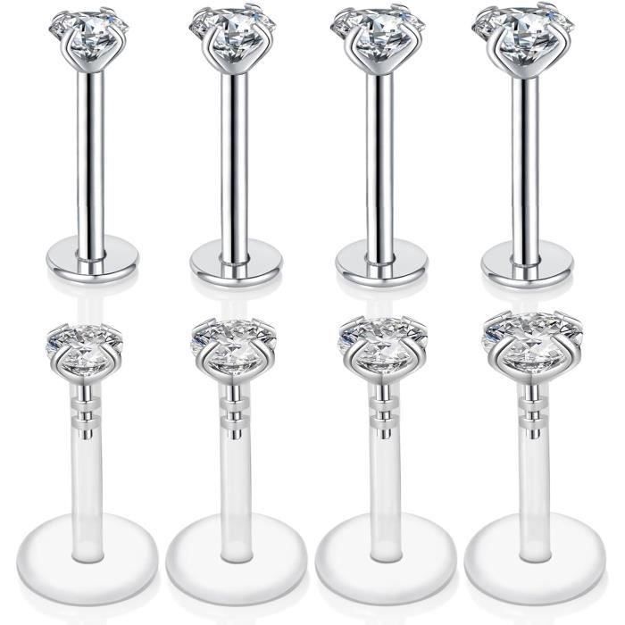 Piercing Tragus Helix Labret 16G Acrylique Flexible Clair Cz Retainers ...