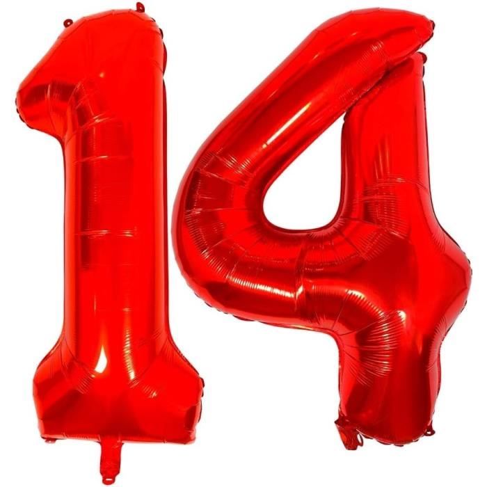 Ballon Anniversaire 14 Ans Rouge XXL - Ballon Chiffre 14 - Happy ...