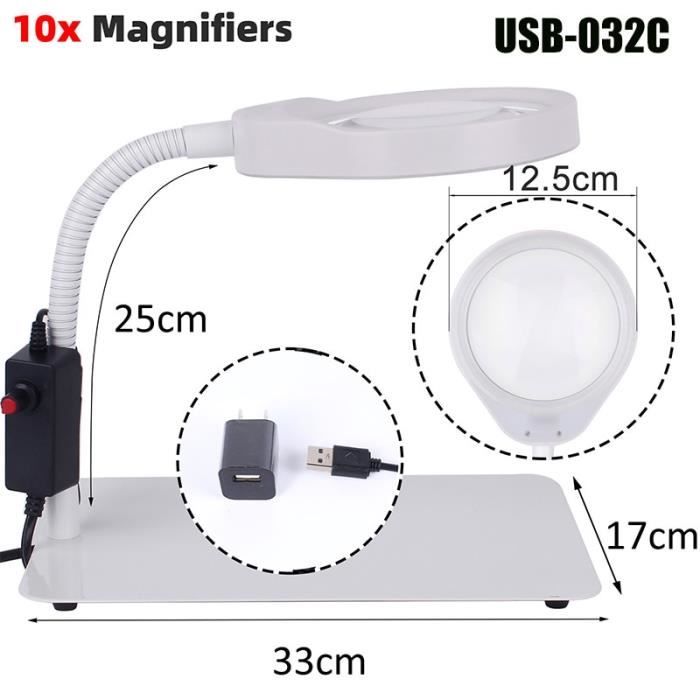 Loupe optique,Loupe éclairée à LED, Loupe de bureau à grand Clip, lampe de lecture-retouche ...