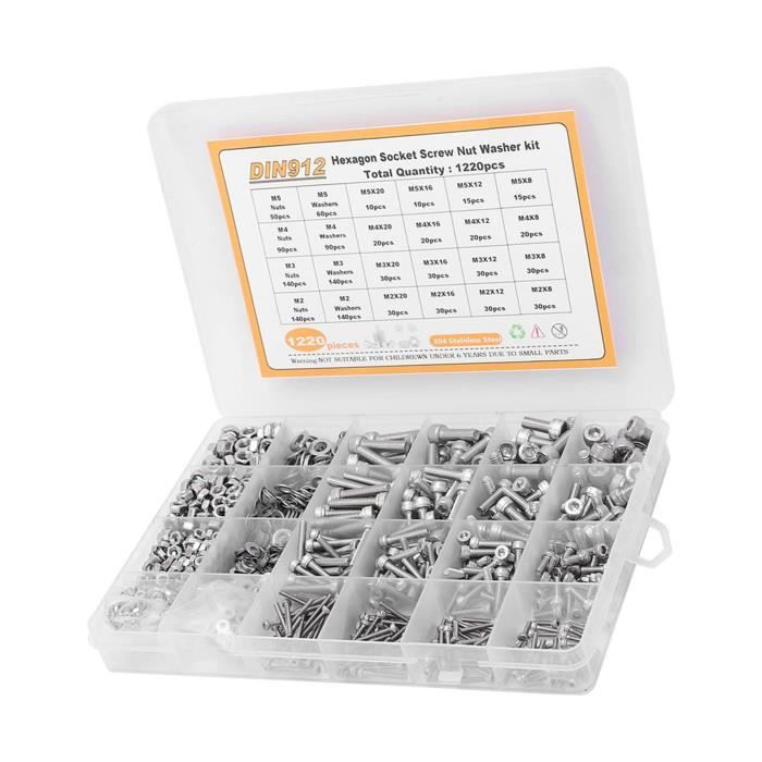 Vis à tête ronde - EJ.LIFE - M2 M3 M4 M5 - 1220 pièces - Acier inoxydable - Léger et compact ...