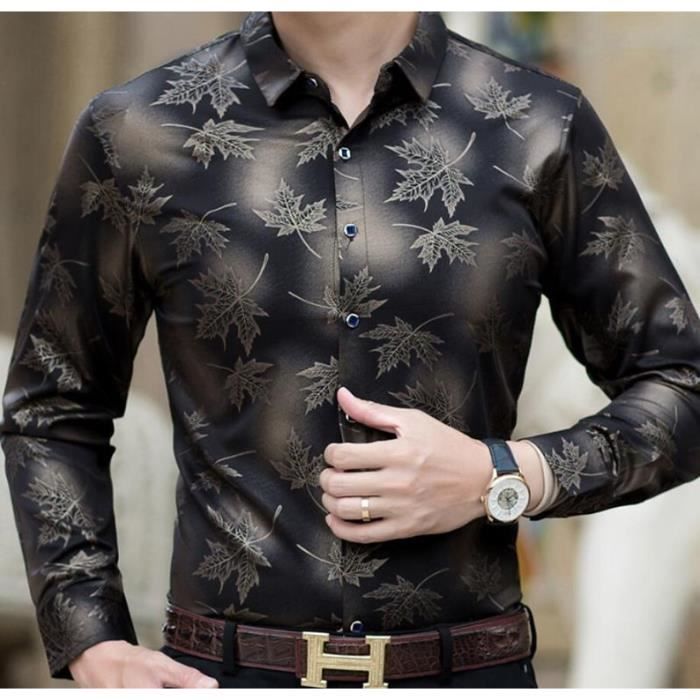 Chemises design à manches longues feuille d'érable - ECELEN - Slim ...