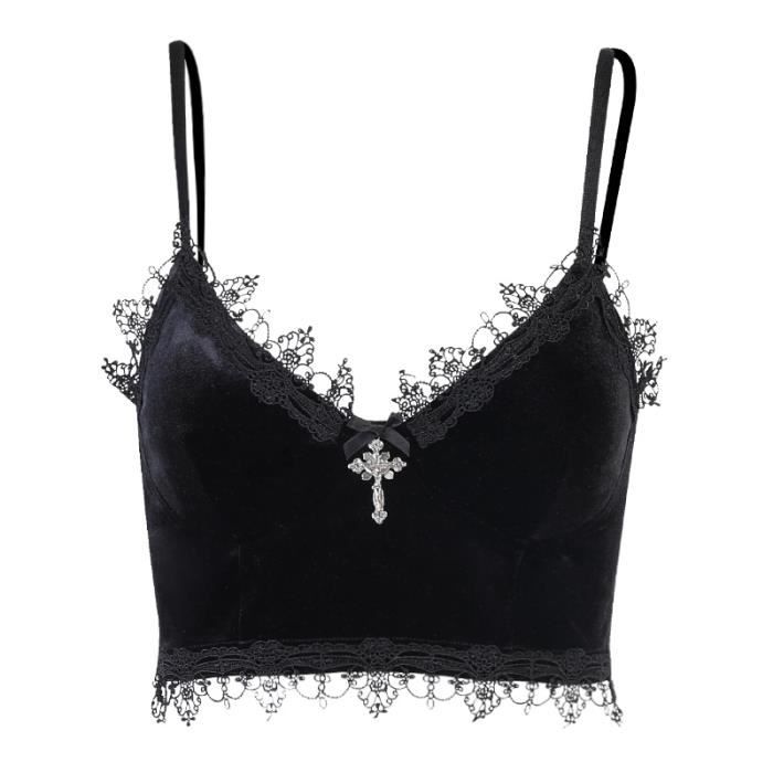 Gilet Insgoth Mall Goth Croix Noir Camis Vintage Esthétique Dentelle
