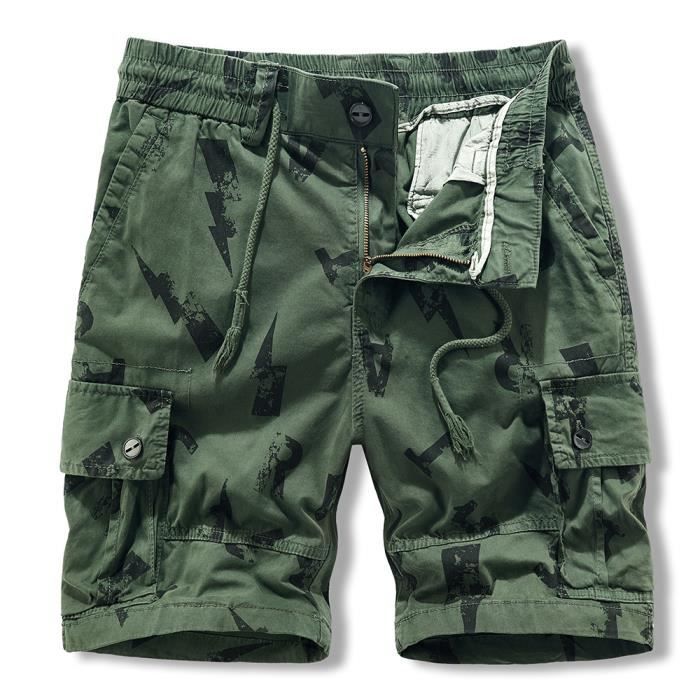 Short Cargo Camouflage Homme Coupe Droite Multi-poches Casual Short Ete ...