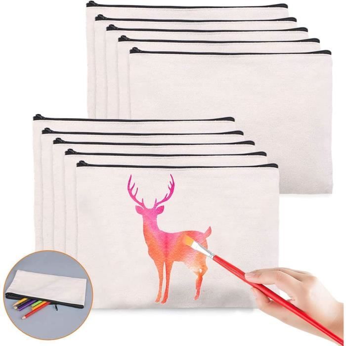 LATTCURE Lot de 10 trousses à crayons en tissu vierges pour voyage ...