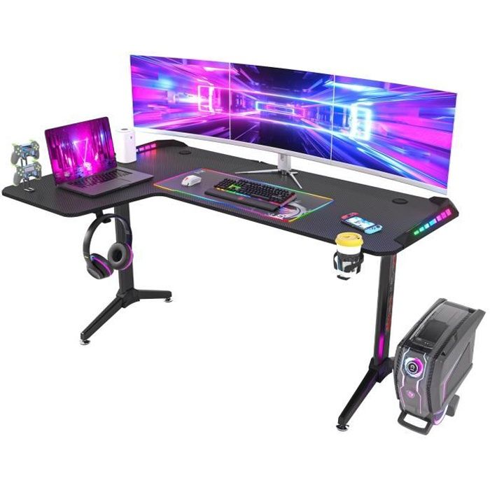 Bureau Gaming LED Angle 162x100x77cm Bureau Gamer Forme L Gauche Table ...
