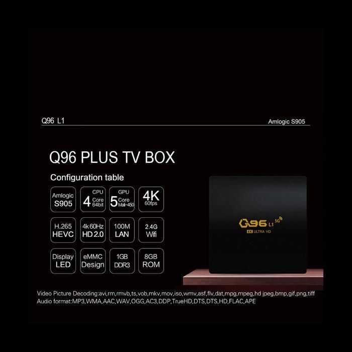 Q96 L1 TV BOX 4K Network TV Set Top Box Wifi Network Set Top Box Core 1GB+8GB Android Media ...