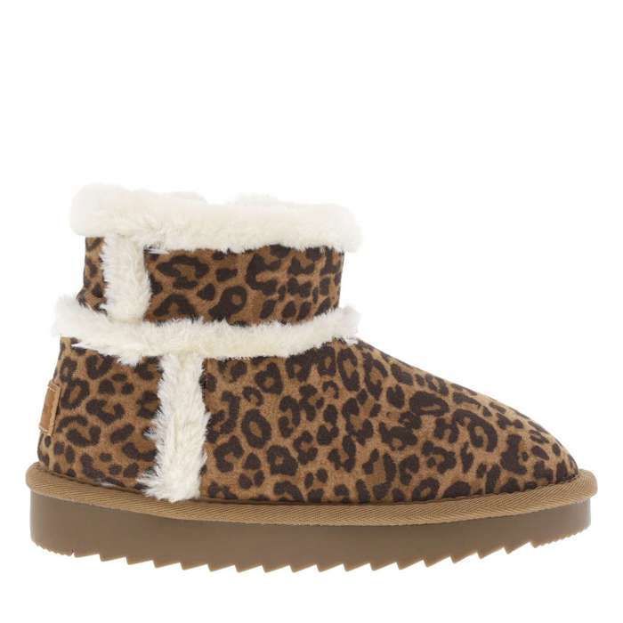 Boots léopard avec de la fausse fourrure à talon plat et à zip Léopard ...