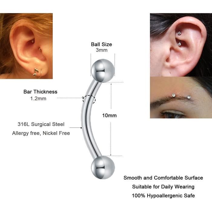 MOSA 16G 14G Boules et Haltères de Remplacement pour Piercing Sourcil ...