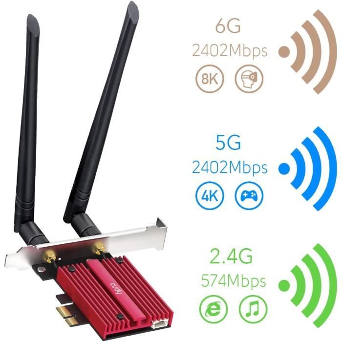 Carte PCIE WiFi 6E - Cudy - AX5400 - Bluetooth 5.2 - Module AX210 - Windows 10/11 64 bits ...