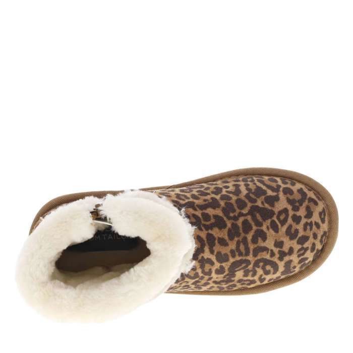 Boots léopard avec de la fausse fourrure à talon plat et à zip Léopard ...