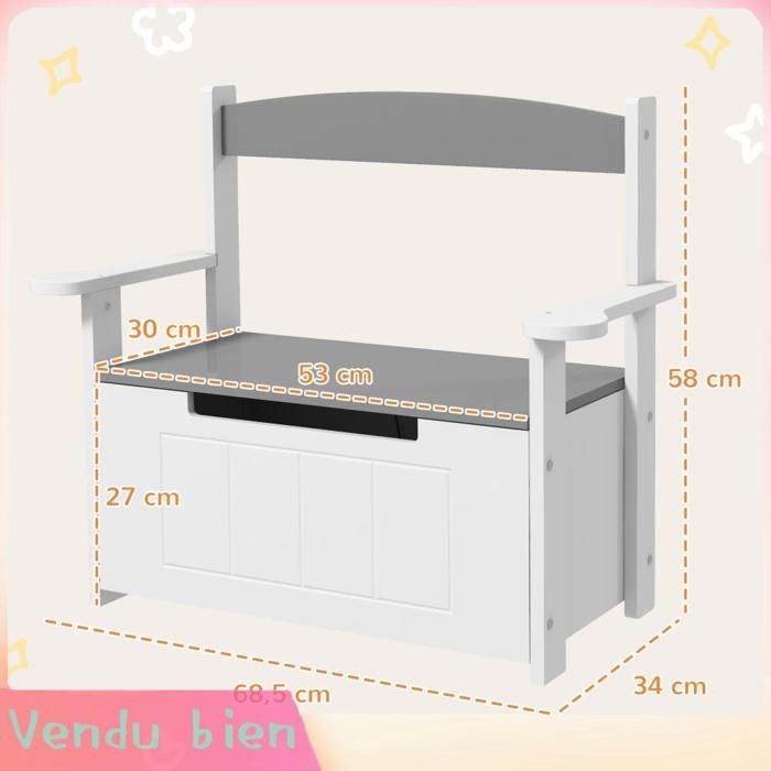 LIA Coffre jouets enfant 2 en 1 banc vérin 68,5x34x58cm - Cdiscount ...