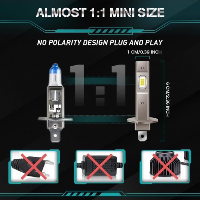 2Pcs Ampoule H1 Led, 12V 16000Lm 6500K Ampoule De Remplacement De Phare ...