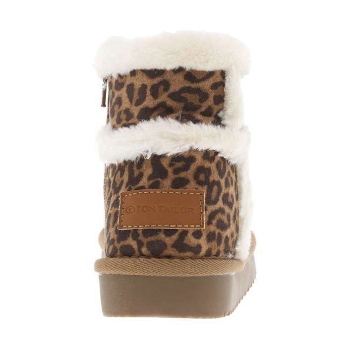 Boots léopard avec de la fausse fourrure à talon plat et à zip Léopard ...