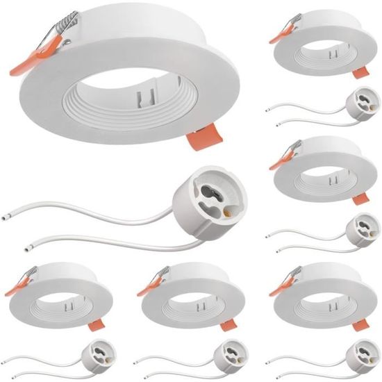 6 cadres d'encastrement au plafond KUN, ronds, pivotants (MR16-PAR16 ...