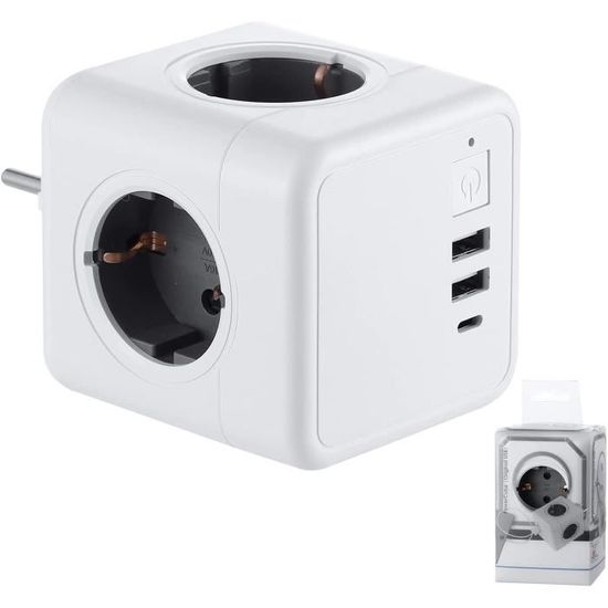 Multiprise Cube, Prise Multiple Avec 4 Prises Et 3 Usb, 7 En 1 Multiprise Electrique Usb C ...