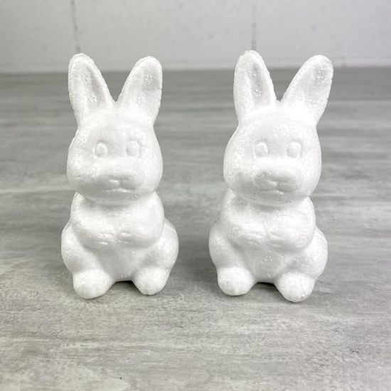 Décoration - LEALOO - Lot de 2 Lapereaux - Polystyrène - 8 cm - Blanc ...