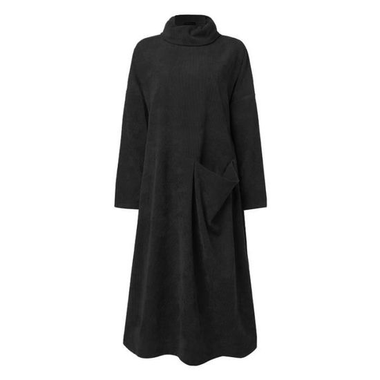 Robe,ZANZEA – Robe longue en velours côtelé, col roulé, couleur unie ...