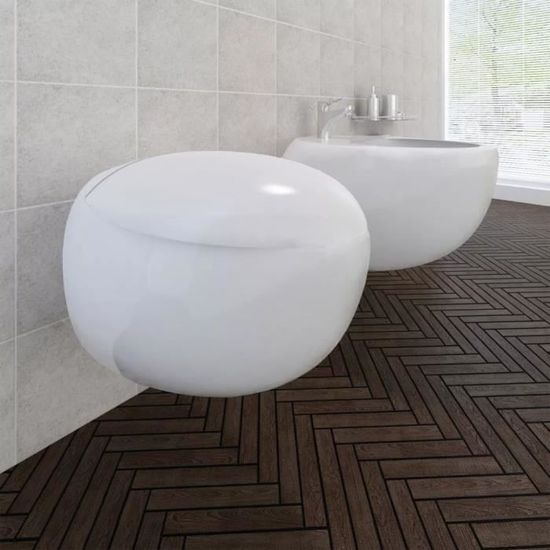 8617|Joli|Cuvette WC suspendue et bidet suspendu en céramique Blanc ...