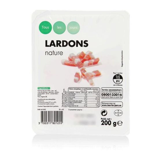 TOUS LES JOURS Lardon nature 200g - Cdiscount Au quotidien