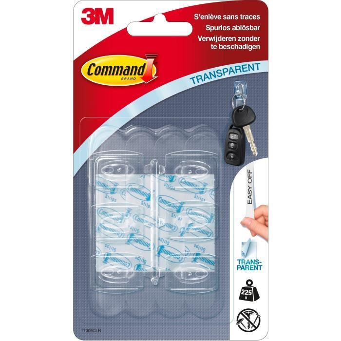 Crochet - 3M - COMMAND Mini - Transparent - 8 languettes adhésives ...