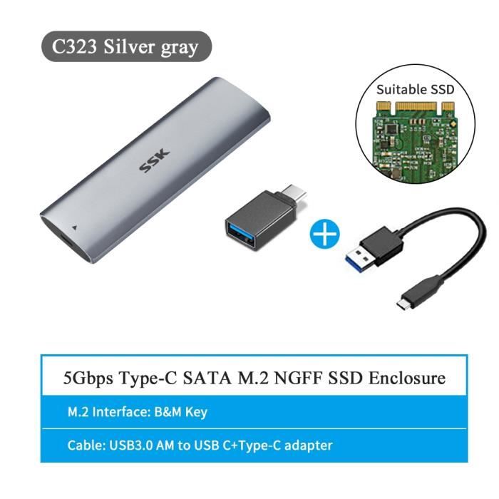 C323 Boîtier Ssd Ssk M 2 Vers Usb Type C 3 1 Adaptateur Pour Nvme