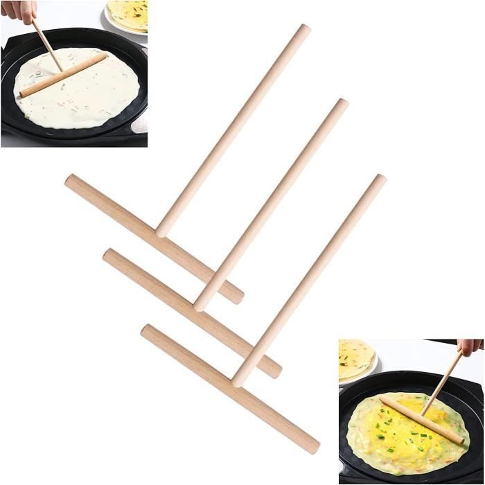 Crepe Bois, Bâton de Crêpe, Épandeur de Crêpes, 3PCS Ustensiles à ...