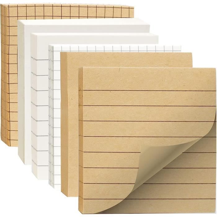 6 Pièces Sticky Notes, 75 X 75 mm Notes Autocollantes Blanc et Peau de ...