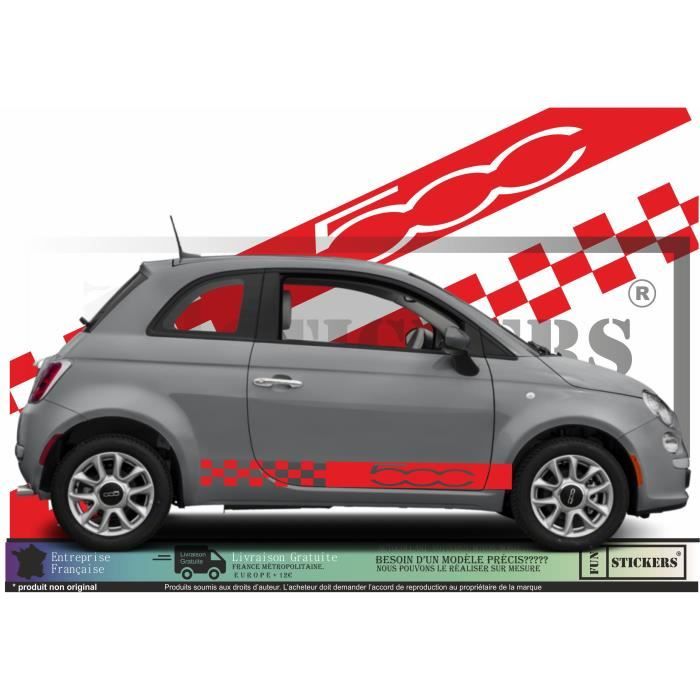 Tuning Sticker Autocollant - FIAT - 500 - Rouge - Bandes damiers ...