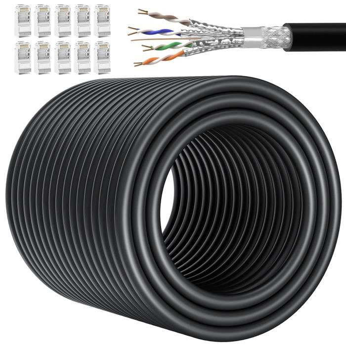 Cable Ethernet 100m Blindé,CAT7 Câble RJ45 Haut Débit 10Gbps Exterieur ...