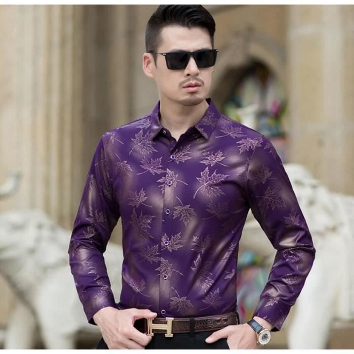 Chemises design à manches longues feuille d'érable - ECELEN - Slim ...