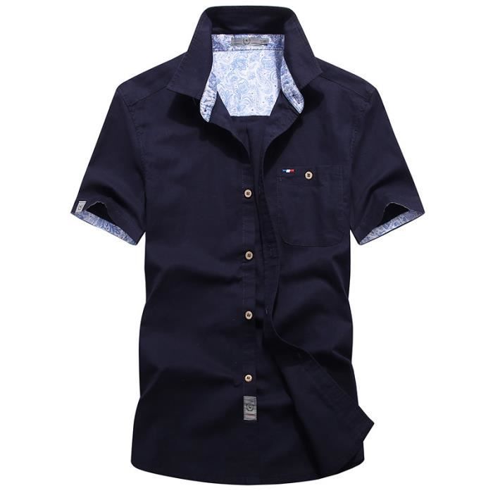 Chemise Homme Manches Courtes en Coton Casual Chemisette Ete Avec Poche ...