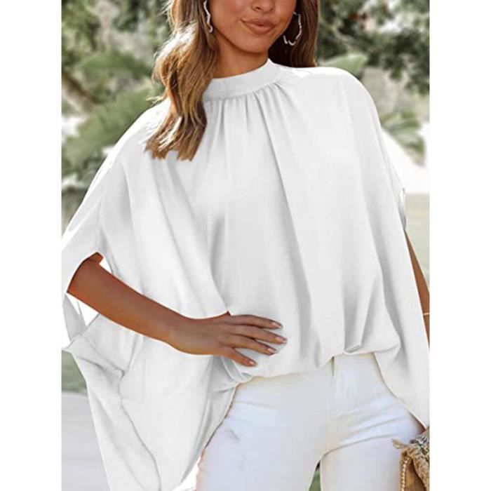 Chemise,Chemisier Élégant à Manches Courtes et Col Rond pour Femme Haut ...