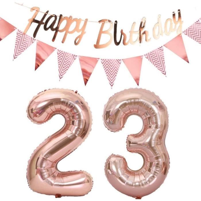 Ballons 23E Anniversaire Deco Femme Or Rose+Guirlande Joyeux ...
