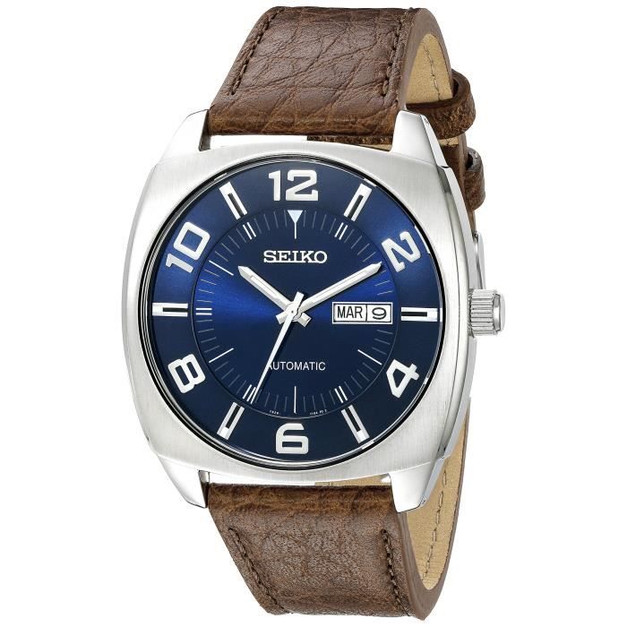 Seiko Cadran Bleu bracelet en cuir brun Montre automatique VW9F0 ...
