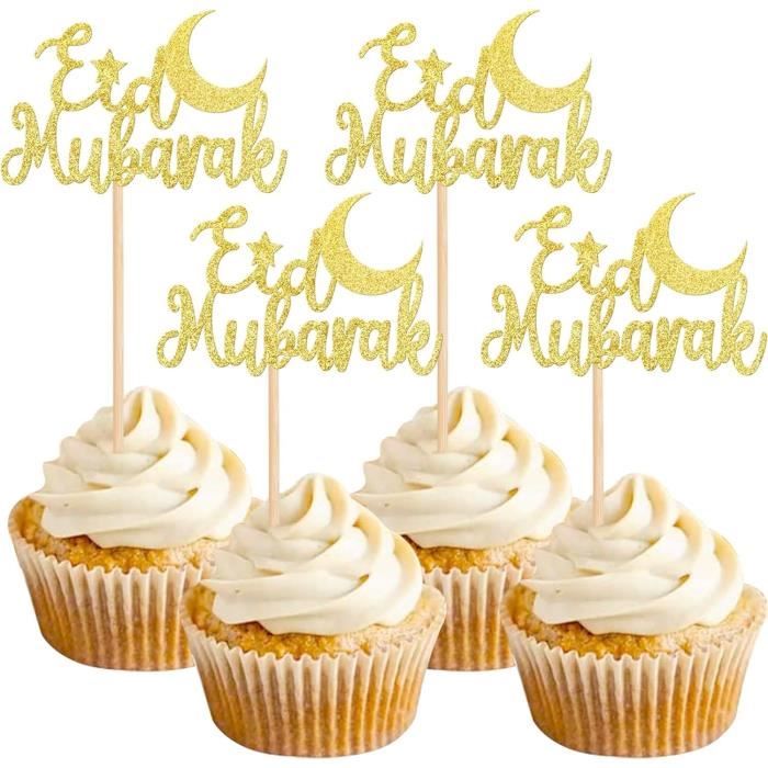 Cake Topper Eid Mubarak, 24 Pièces Cake Topper Omra Mubarak, Decoration ...