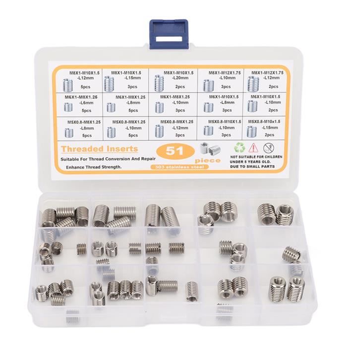 SHE - Kit d'assortiment d'inserts de réparation de filetage 51 pièces ...