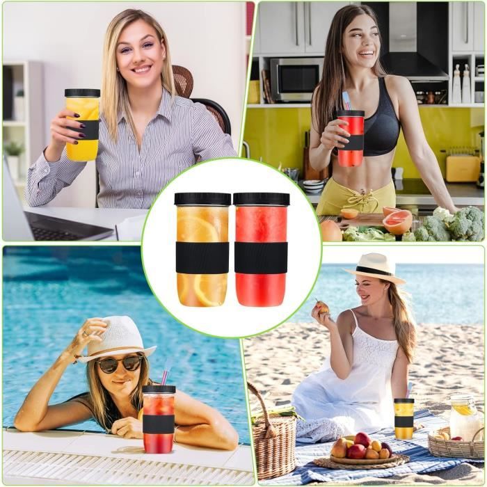 730Ml Verres À Bubble Tea - Lot De 2 Verre Bubble Tea Avec Couvercle Et ...