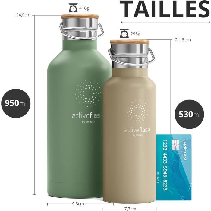 Gourde Inox Isotherme ACTIVE FLASK 1l-500ml sans BPA + Paille (3 ...