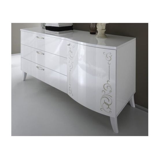 Commode blanche laquée 1 porte 3 tiroirs Siya - Cdiscount Maison
