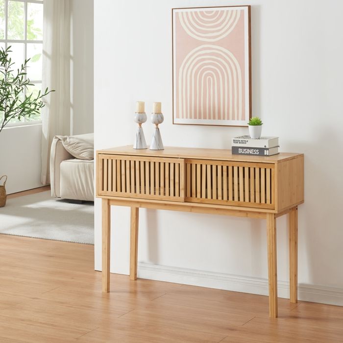Table console Ørland bambou 110 x 39 x 81 cm naturel - Cdiscount Maison