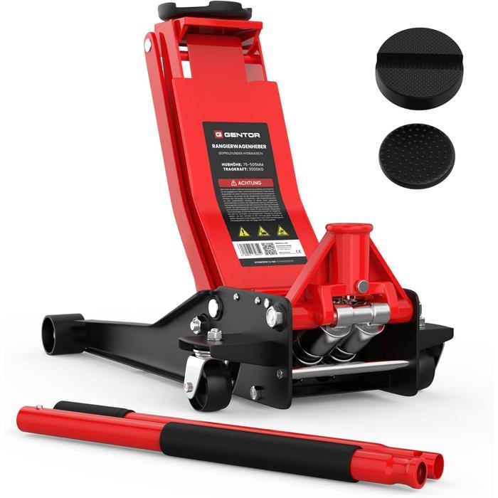 GTWH3000 Hyaulic Jack 3T - Flat Lifting Height 75-505 mm with 2 Rubber ...