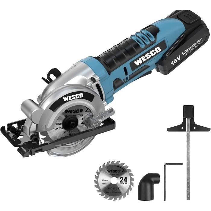 Mini scie circulaire portative, 18 V, avec batterie 2.0 Ah, lame TCT ...