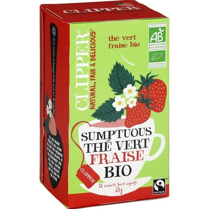 LOT DE 3 - CLIPPER Sumptuous Thé vert fraise bio - 20 Sachets ...