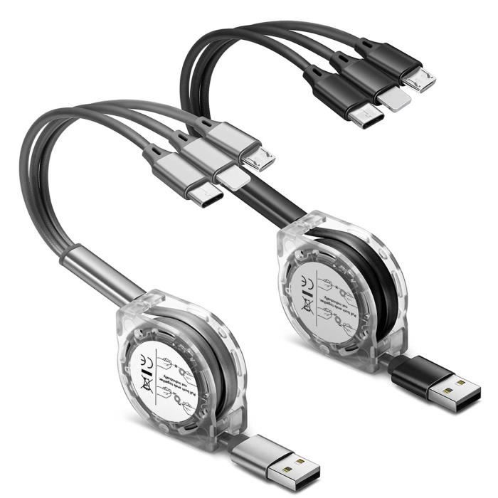 Multi-USB RéTractable Cable De Charge, Paquet De 2 Cables De Charge USB ...