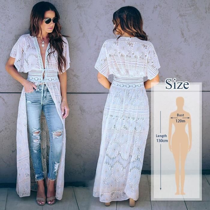 Robe,2021 élégant cache Up Sexy profonde col en v été plage Robe blanc ...