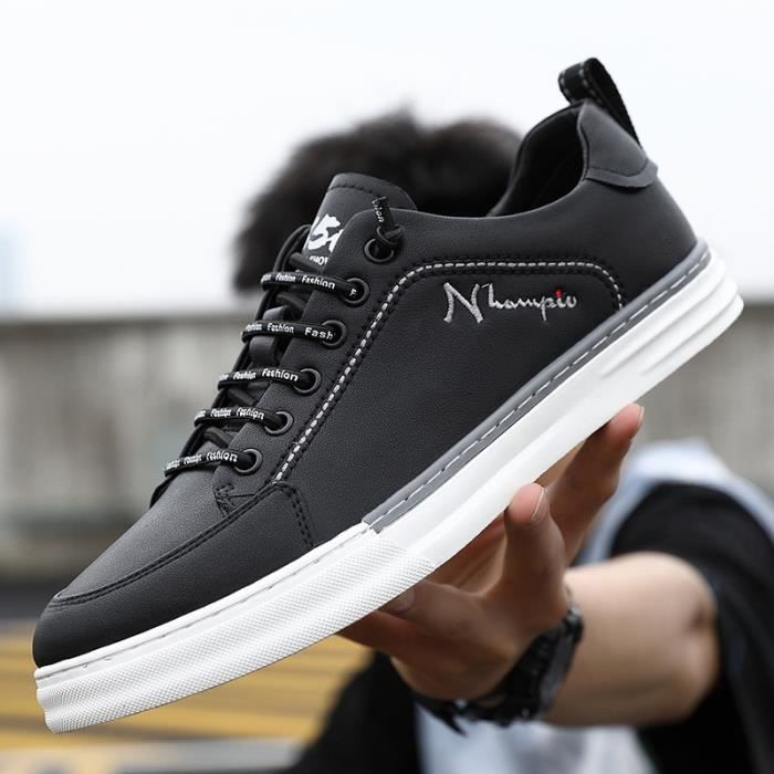 Basket Homme en Cuir AIEVIS - Casual Doux Anti-dérapant Bicolore - Noir ...